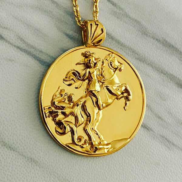 18K Gold Vermeil Saint George Necklace – Divine Box